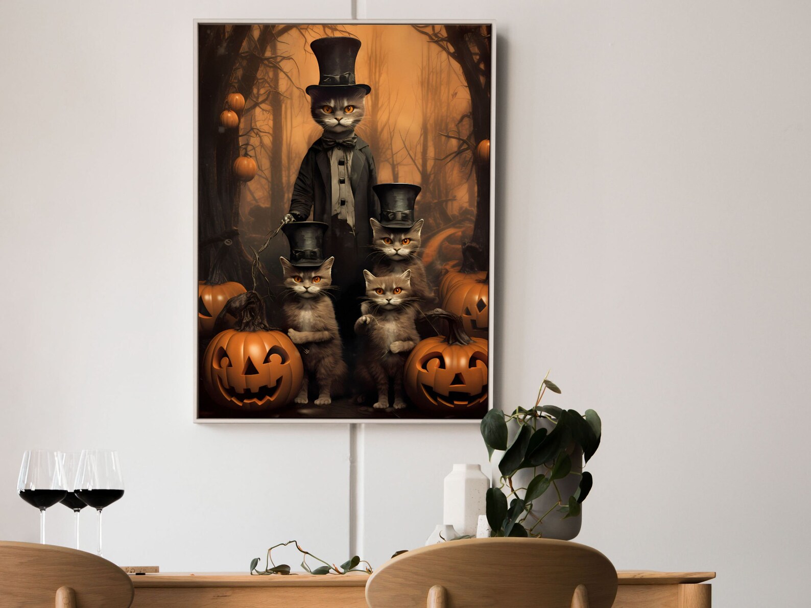 8 Witchy Halloween Black Cat Prints, Printable Spooky, Halloween Cat ...
