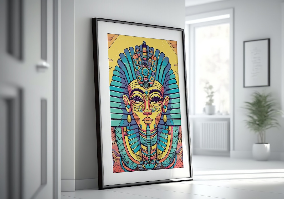 Psychedelic Ancient Pharaoh Poster - Vibrant Egyptian Ruler, Satin ...