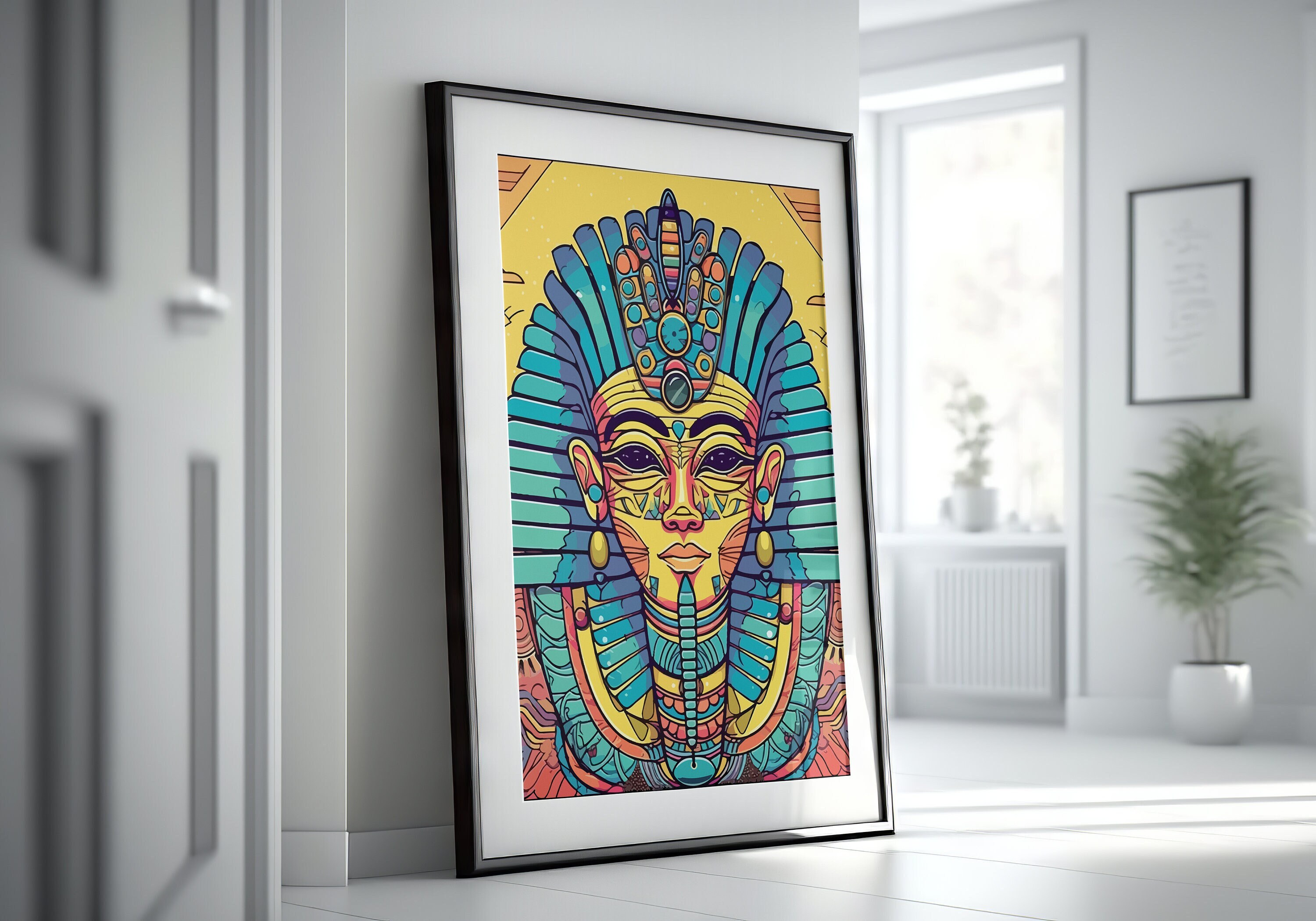 Psychedelic Ancient Pharaoh Poster - Vibrant Egyptian Ruler, Satin ...