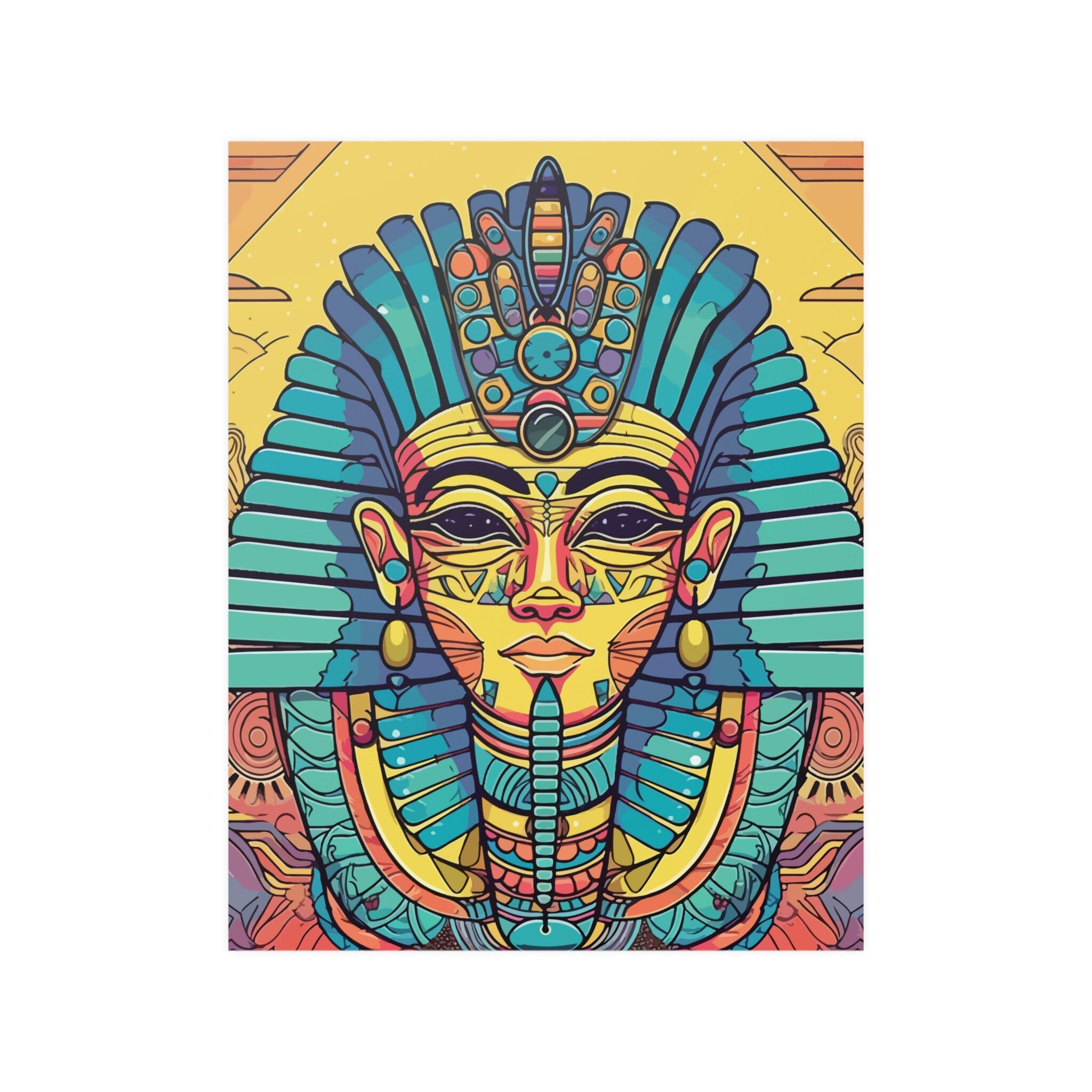 Psychedelic Ancient Pharaoh Poster Vibrant Egyptian Ruler, Satin Paper ...