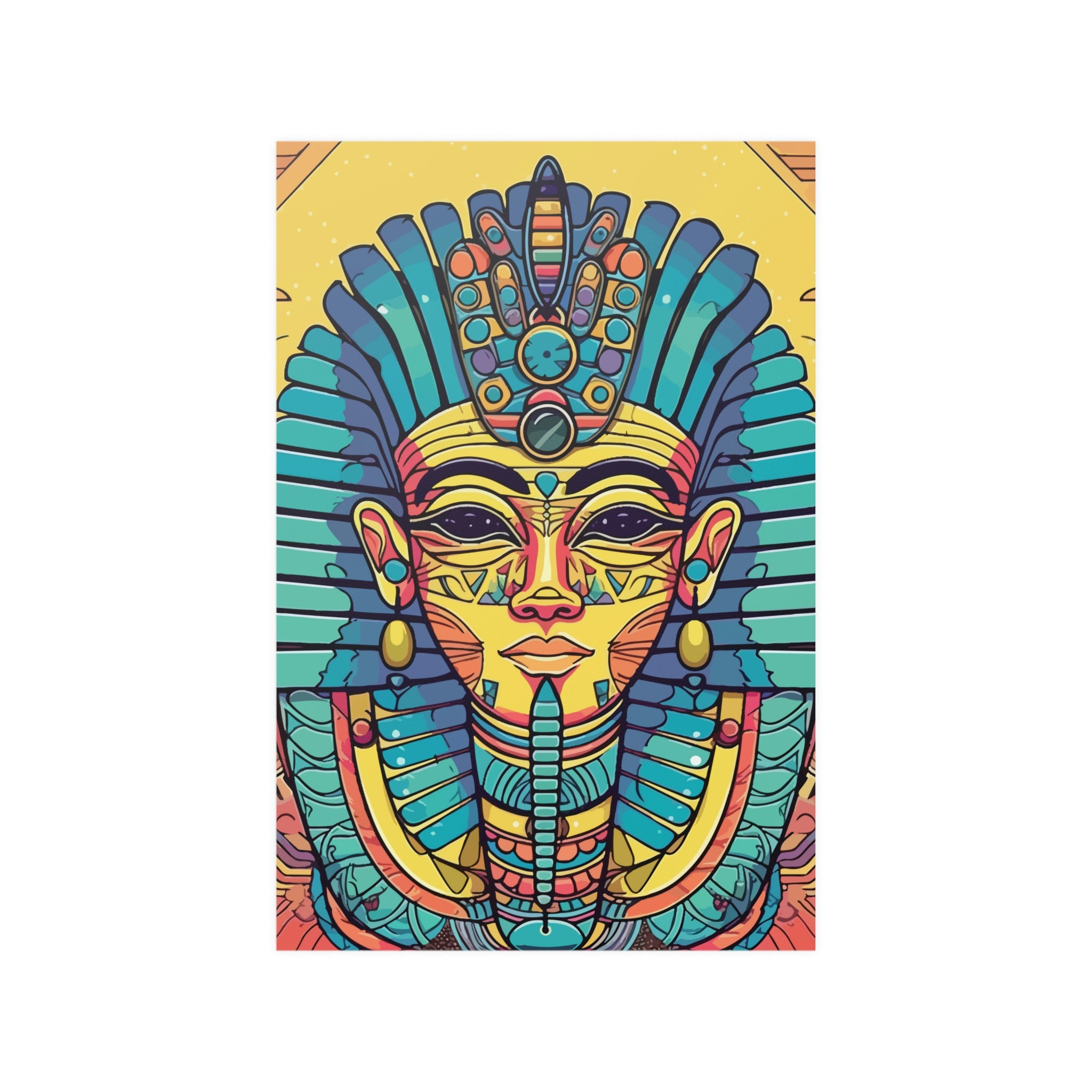 Psychedelic Ancient Pharaoh Poster - Vibrant Egyptian Ruler, Satin ...