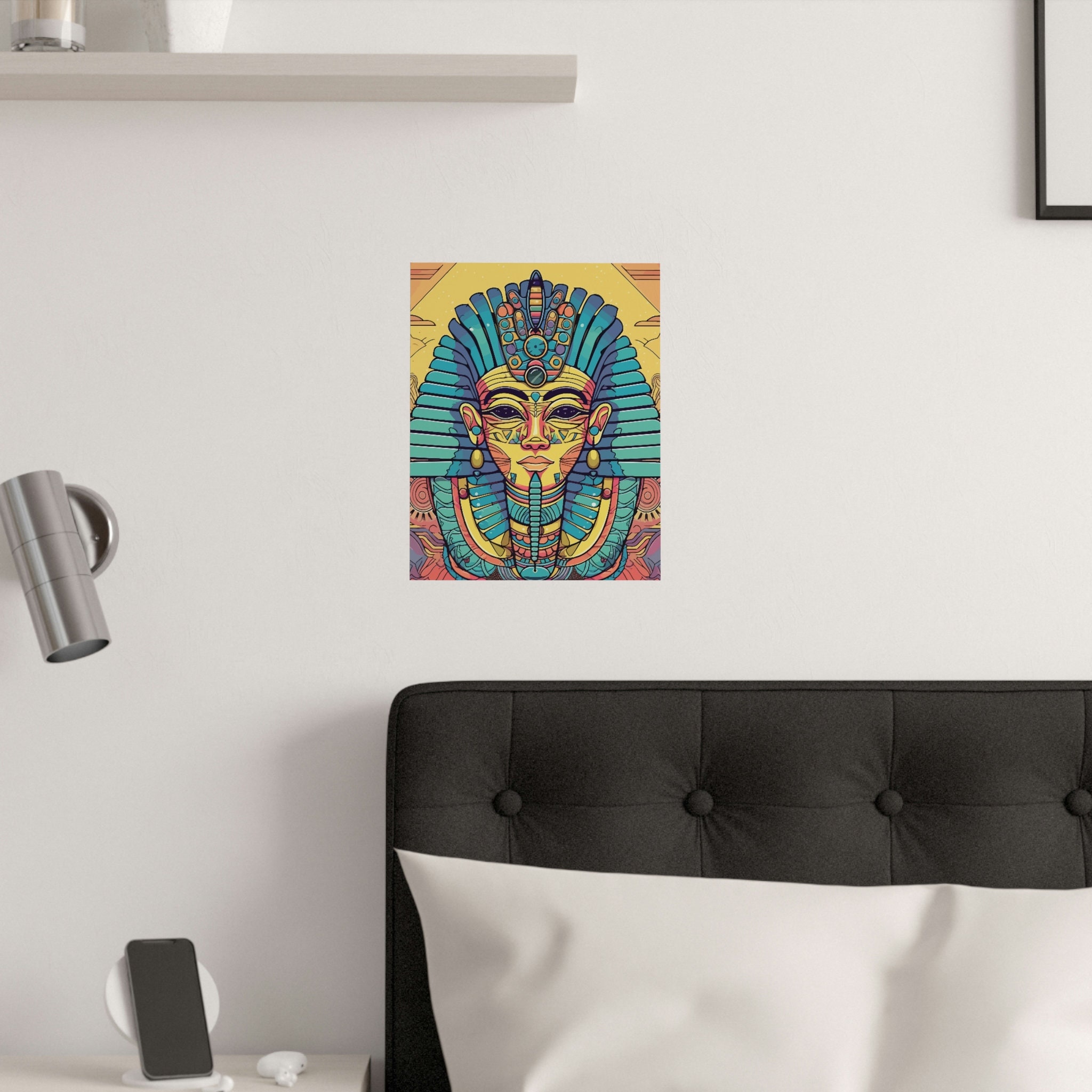 Psychedelic Ancient Pharaoh Poster Vibrant Egyptian Ruler, Satin Paper ...