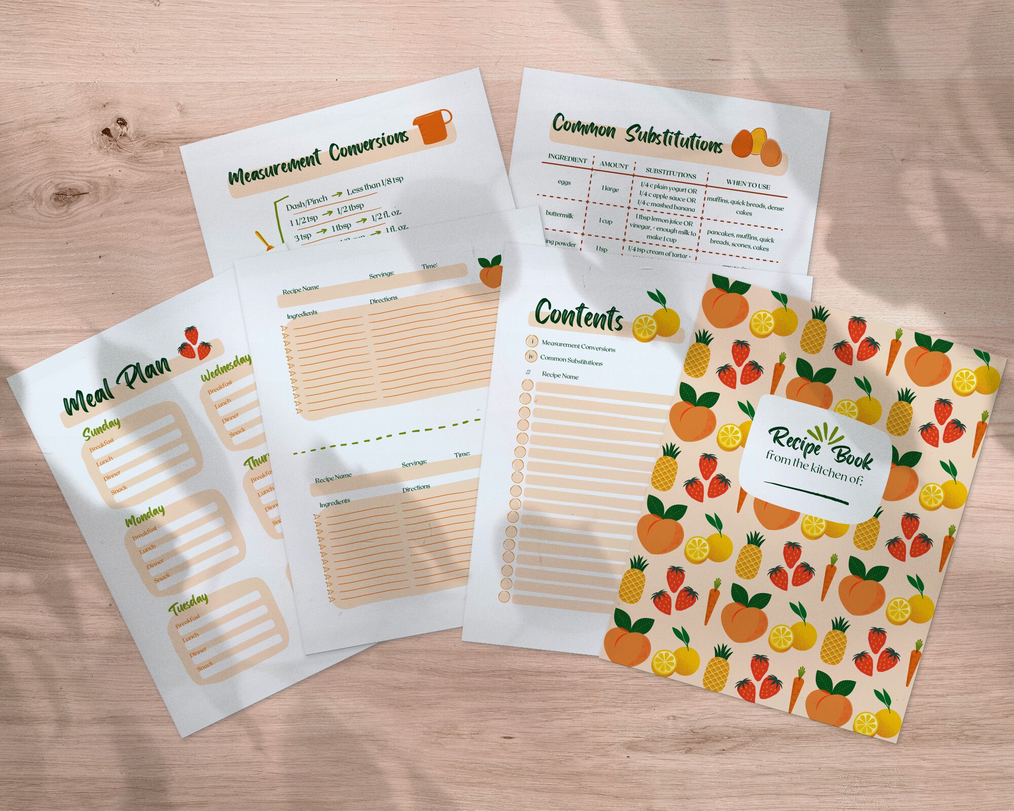 Printable Recipe Book Cute Fruit | Digital Editable Cook Book | Bright ...
