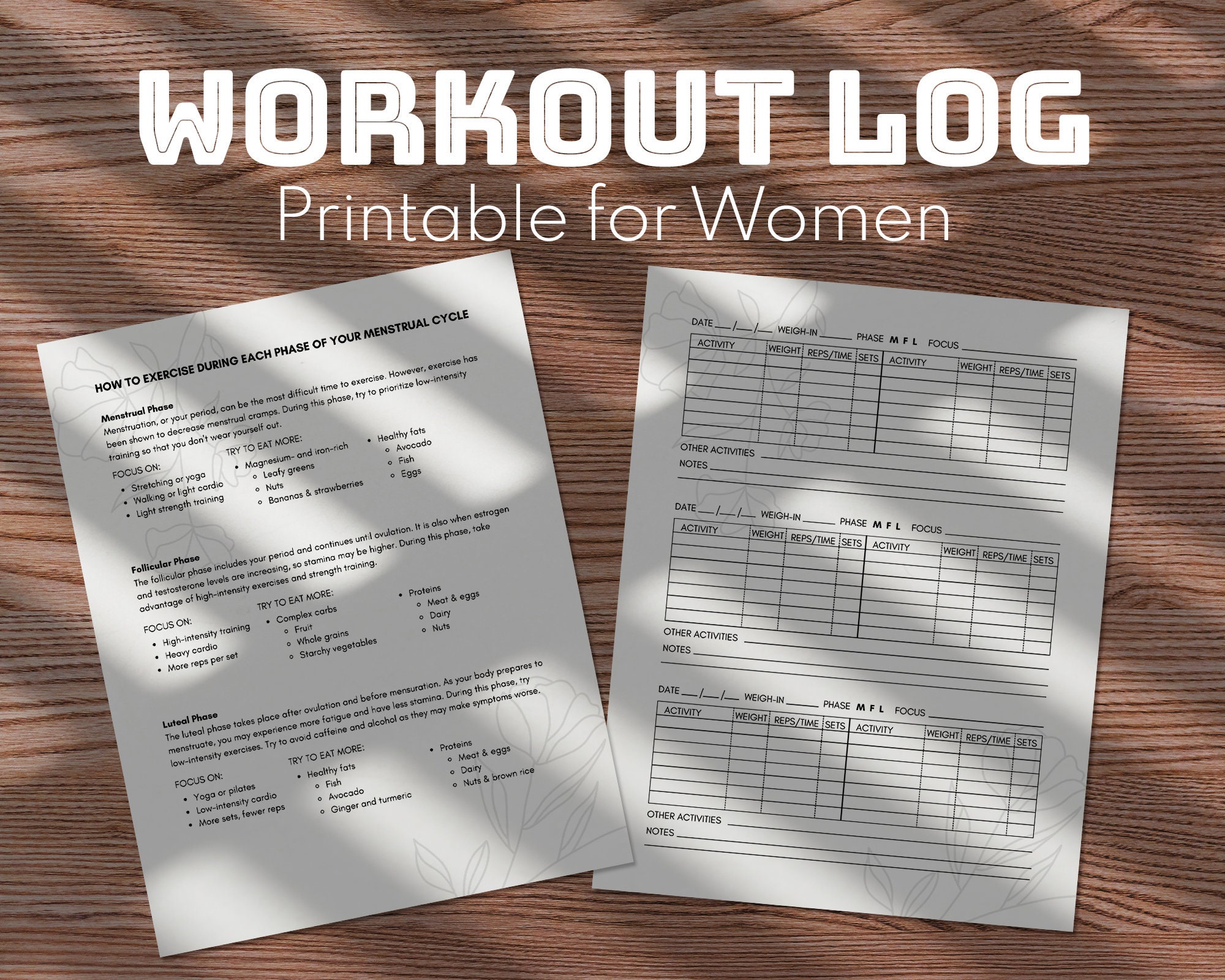Workout Log for Women | Printable Exercise Journal | Digital Gym ...