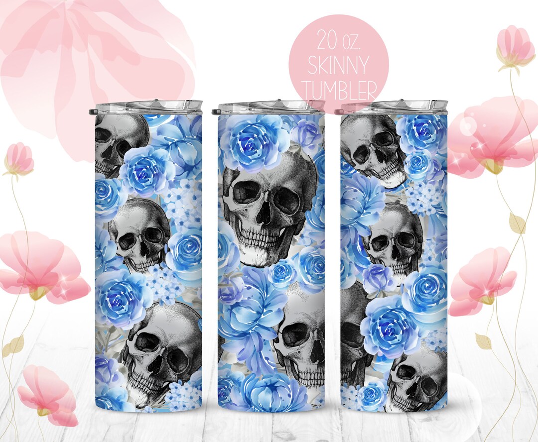 Seamless Blue Rose Skull Flower Sublimation Design Wraps for - Etsy