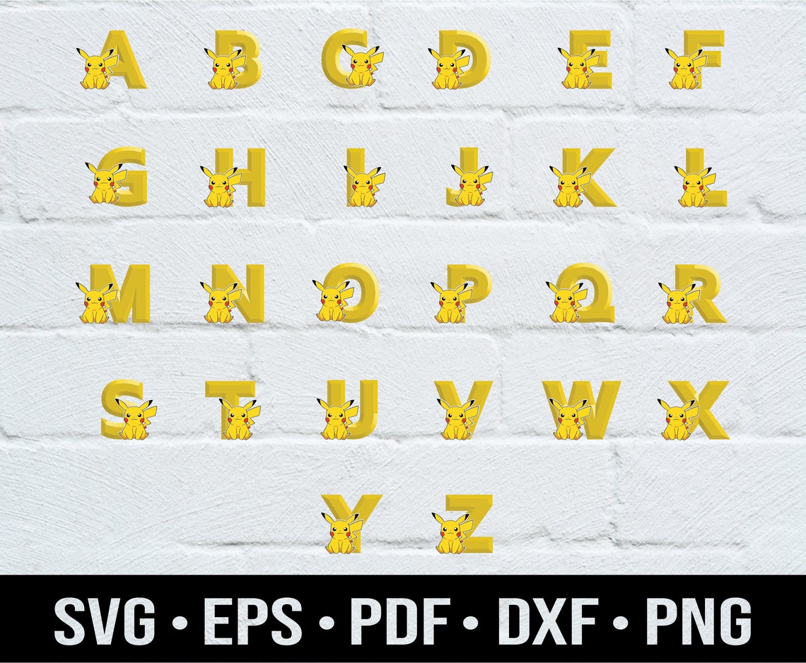 Pikachu Alphabet Svg Pokemon Svg Pikacu Alphabet Letter | Etsy