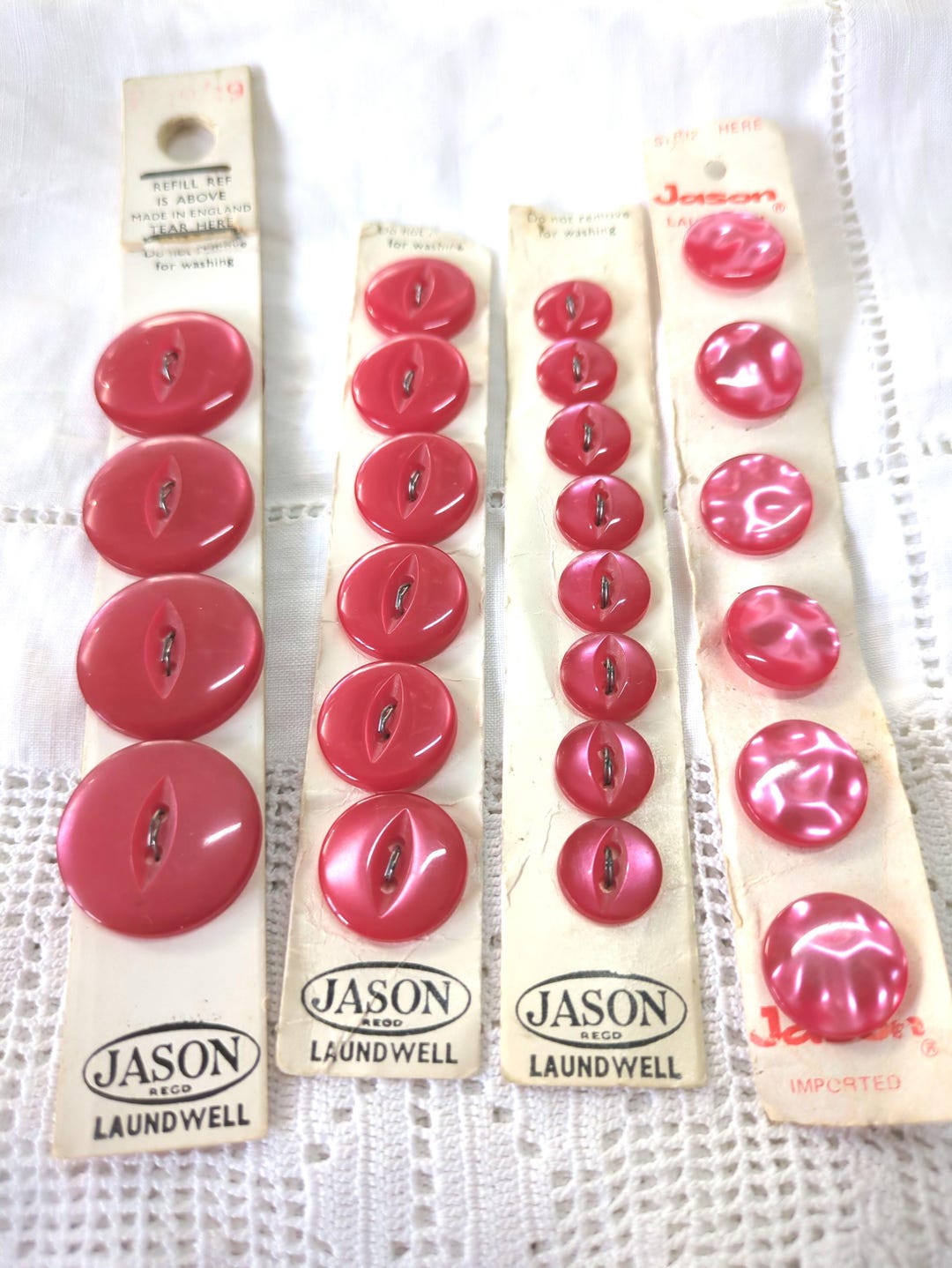 Vintage Jason Buttons Raspberry Pink Plastic, Fish Eye Sew Through for ...