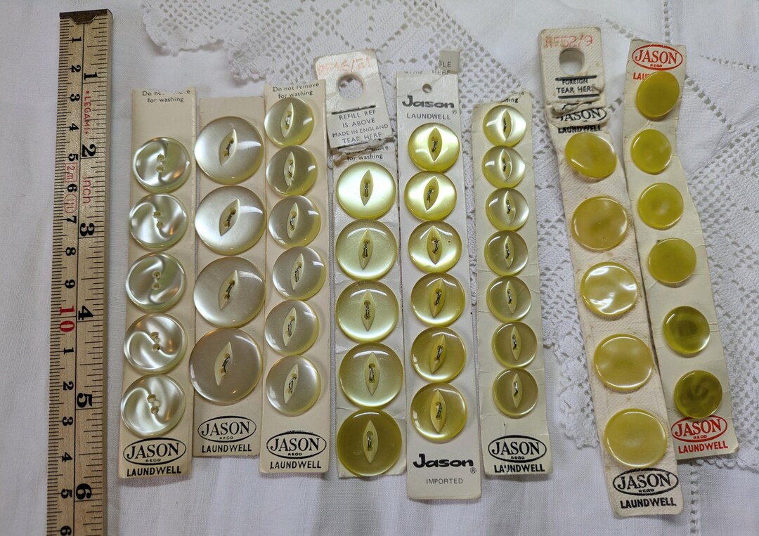 Lemon and Pale Yellow Original Vintage Jason Polyester Buttons Fish Eye ...