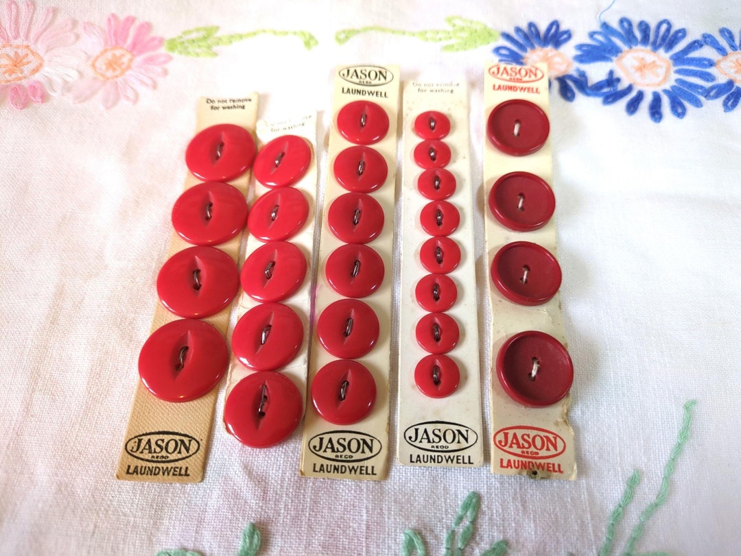 Vintage Red Plastic Fish Eye Buttons - Jason Brand - Sewing Craft ...