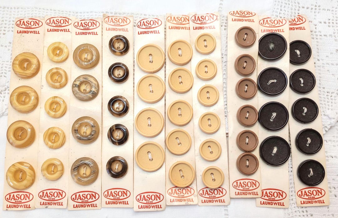 Vintage Jason Beige, Cream, Brown Buttons Card, 18mm, 17mm, 16mm, 15mm ...