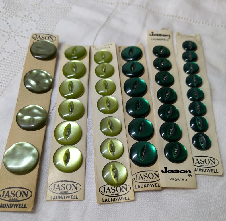 Vintage Jason Brand Green Plastic Buttons: Fish Eye, Craft Sewing ...