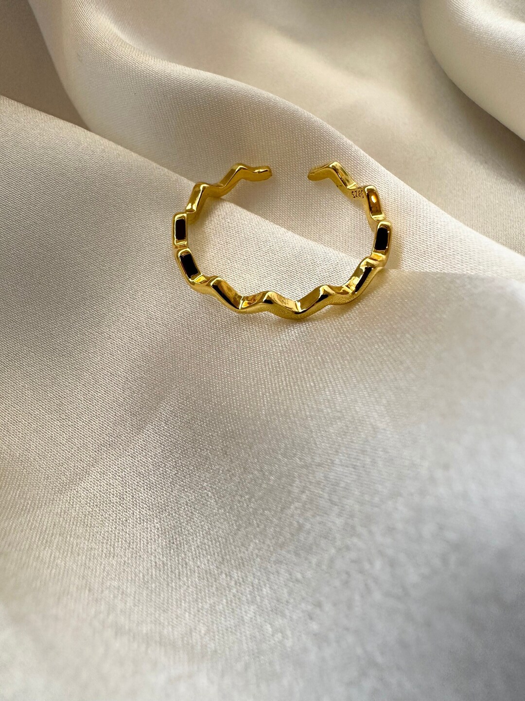 Extra Thin Gold Wavy Ring, Gold Minimalistic Ring, Minimalism, Stackable Adjustable Ring, Skinny ...