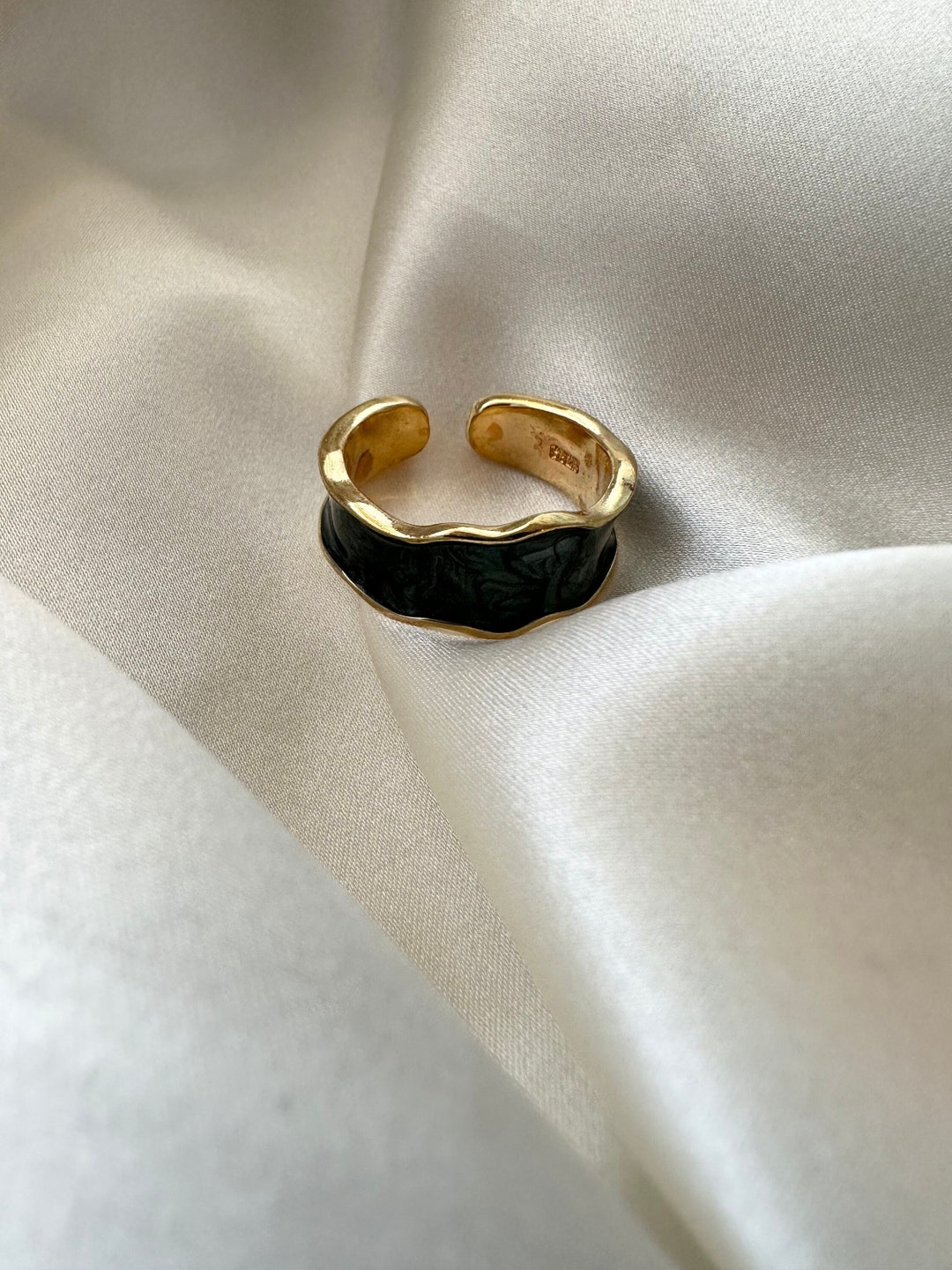 Colourful Drip Glaze Gold Ring, Open Back Adjustable Gold Ring, Chunky ...