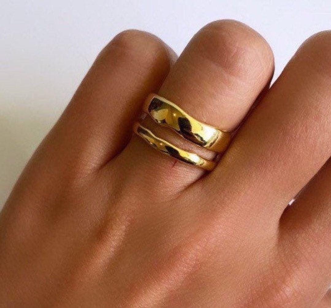 Gold Double Layer Ring, Chunky Gold Ring, Gold Stacking Ring, Thick ...