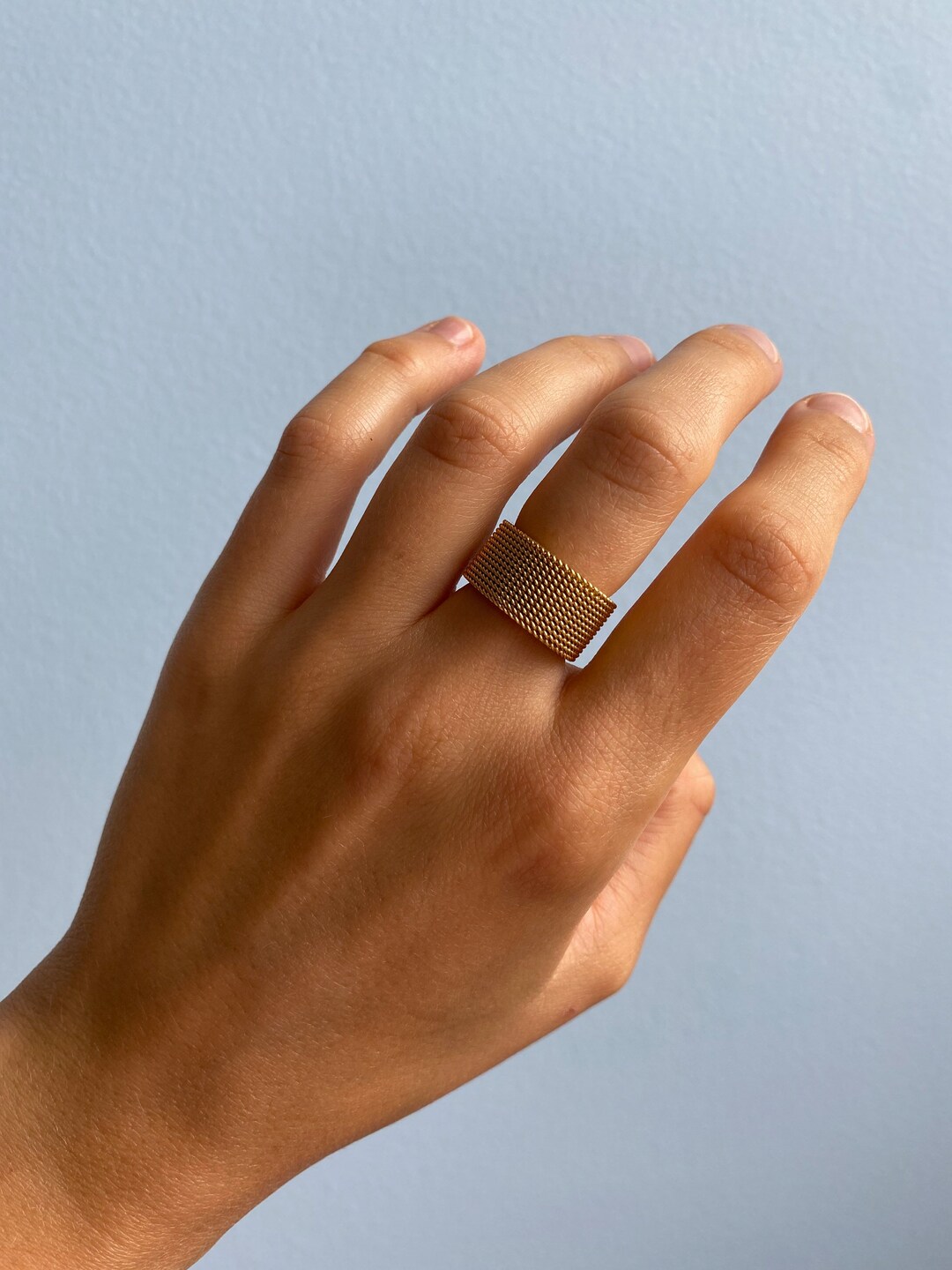 Chunky Gold Ring Gold Mesh Ring Thick Gold Ring Unisex - Etsy