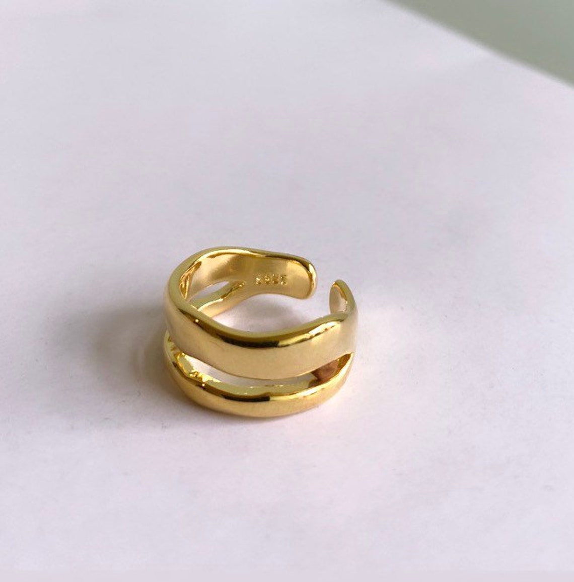 Gold Double Layer Ring Chunky Gold Ring Gold Stacking Ring | Etsy