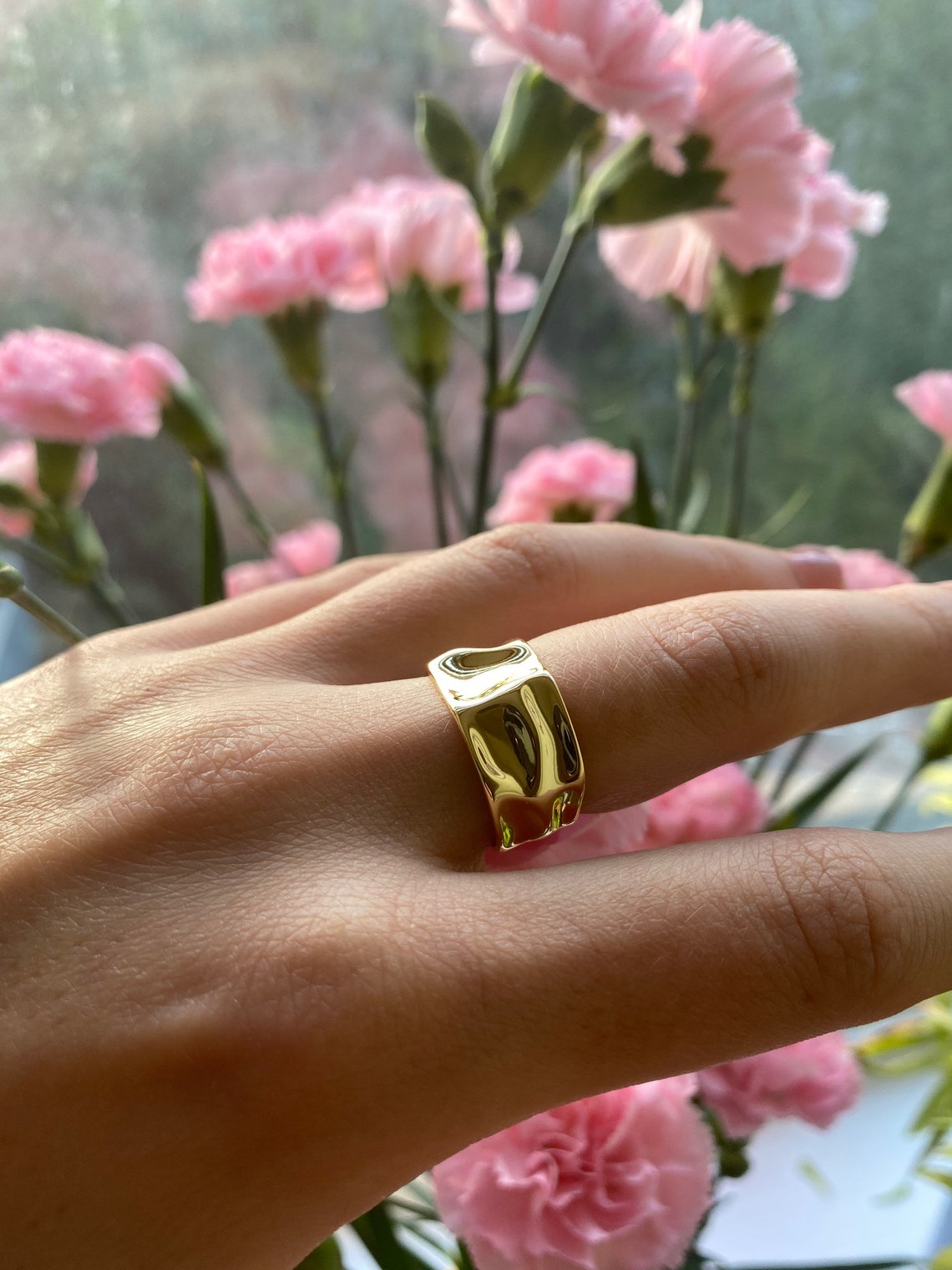 Chunky Gold Ring Gold Hammered Ring Thick Gold Ring - Etsy UK