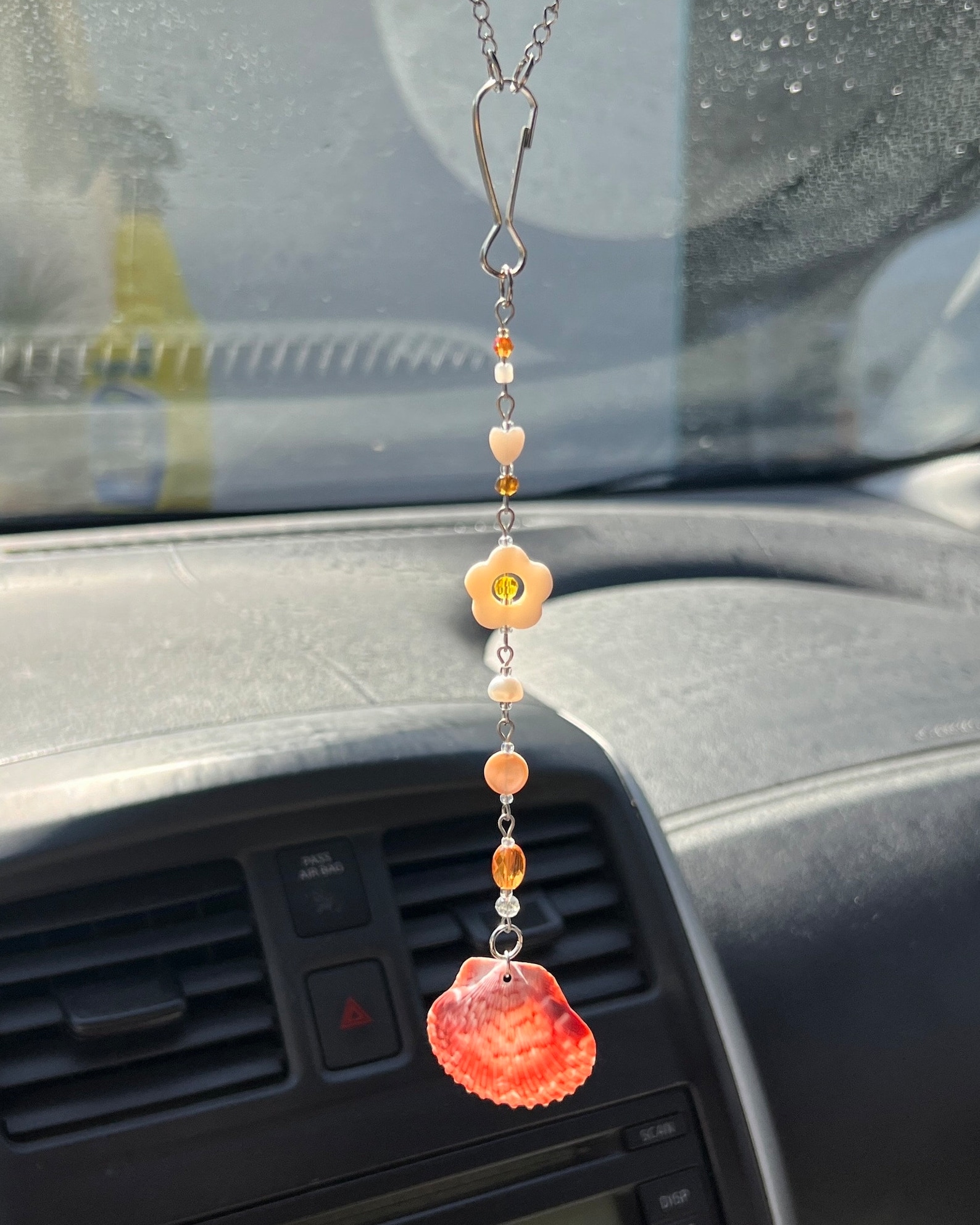 Calico Shell Car Charm – Beach Rearview Mirror Accessory – Coastal Sun ...
