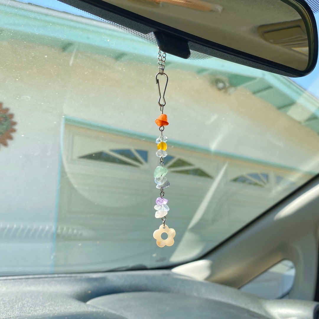 Rainbow/chakra Beachy Flower Rear View Mirror Charm / Car Accessory ...