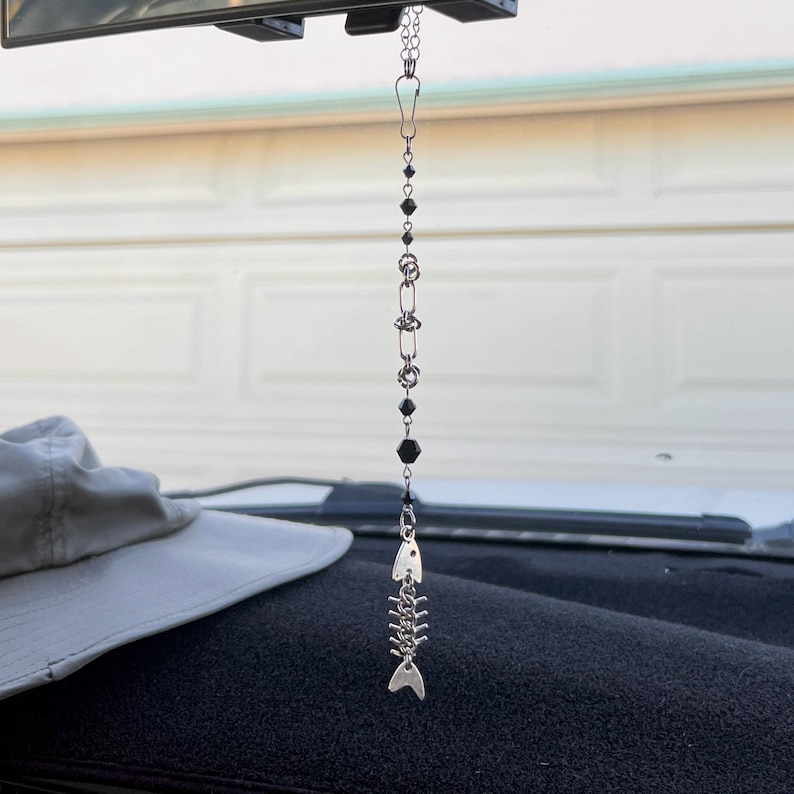 Skeleton Fish Car Charm – Goth Rearview Mirror Accessory – Alt ...