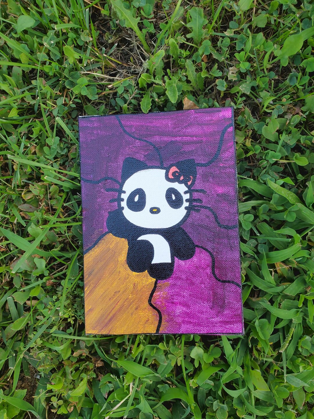 Panda Emo Hello Kitty 5x7 Panel Painting! :-) - Etsy