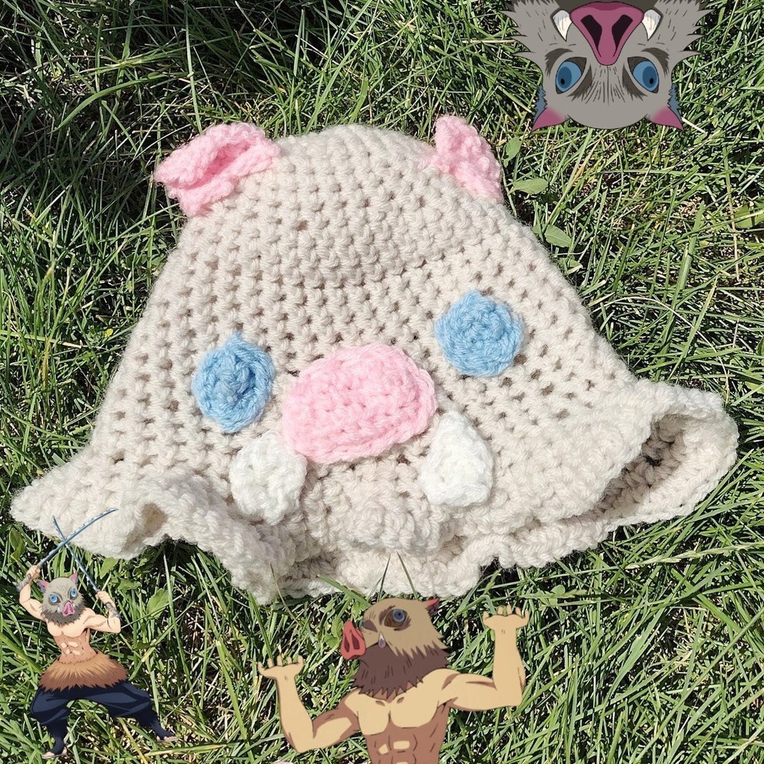 Handmade Crochet Anime Demon Bucket Hat Boar Boy Slayer Anime Gift ...
