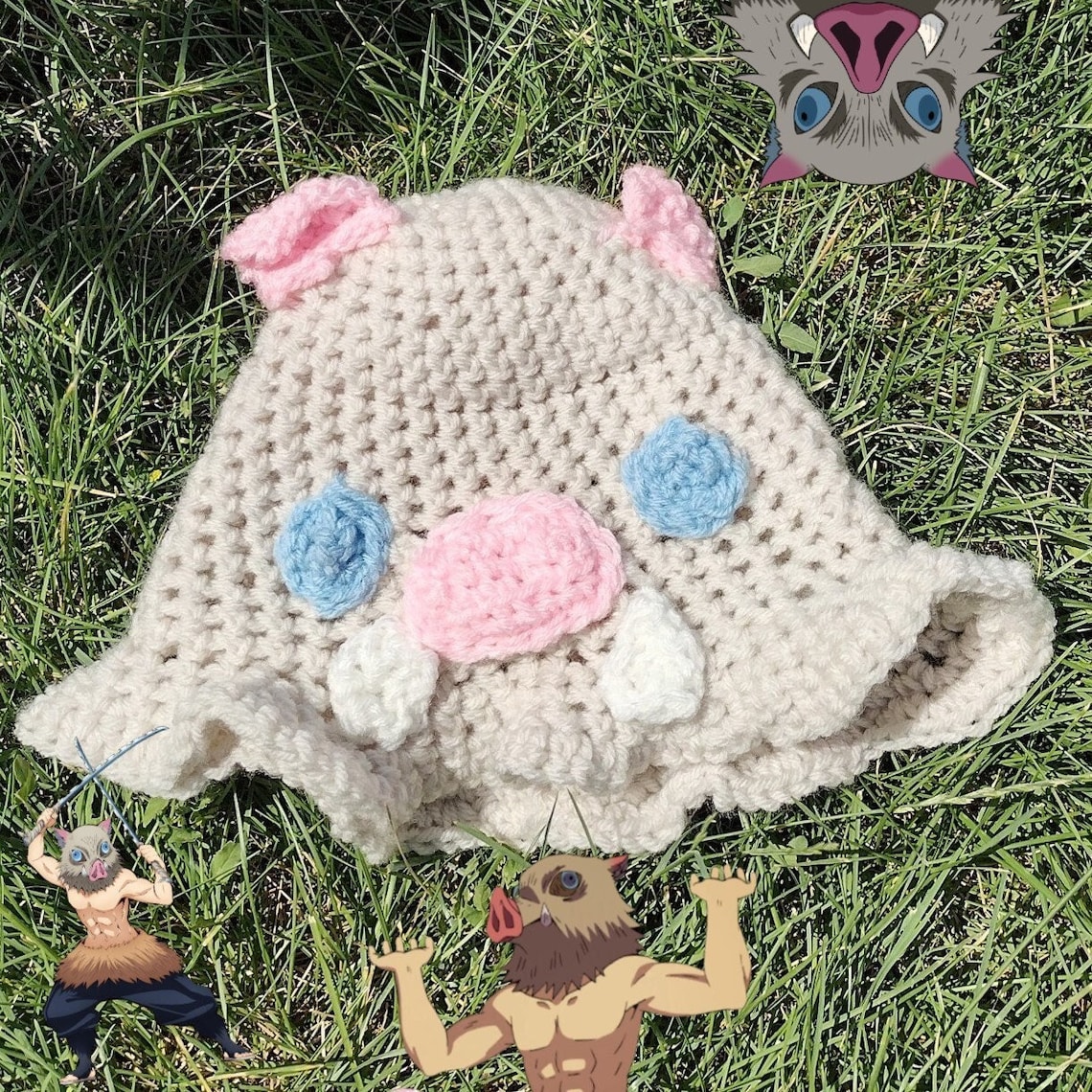 Handmade Crochet Anime Demon Bucket Hat Boar Boy Slayer Anime Gift ...