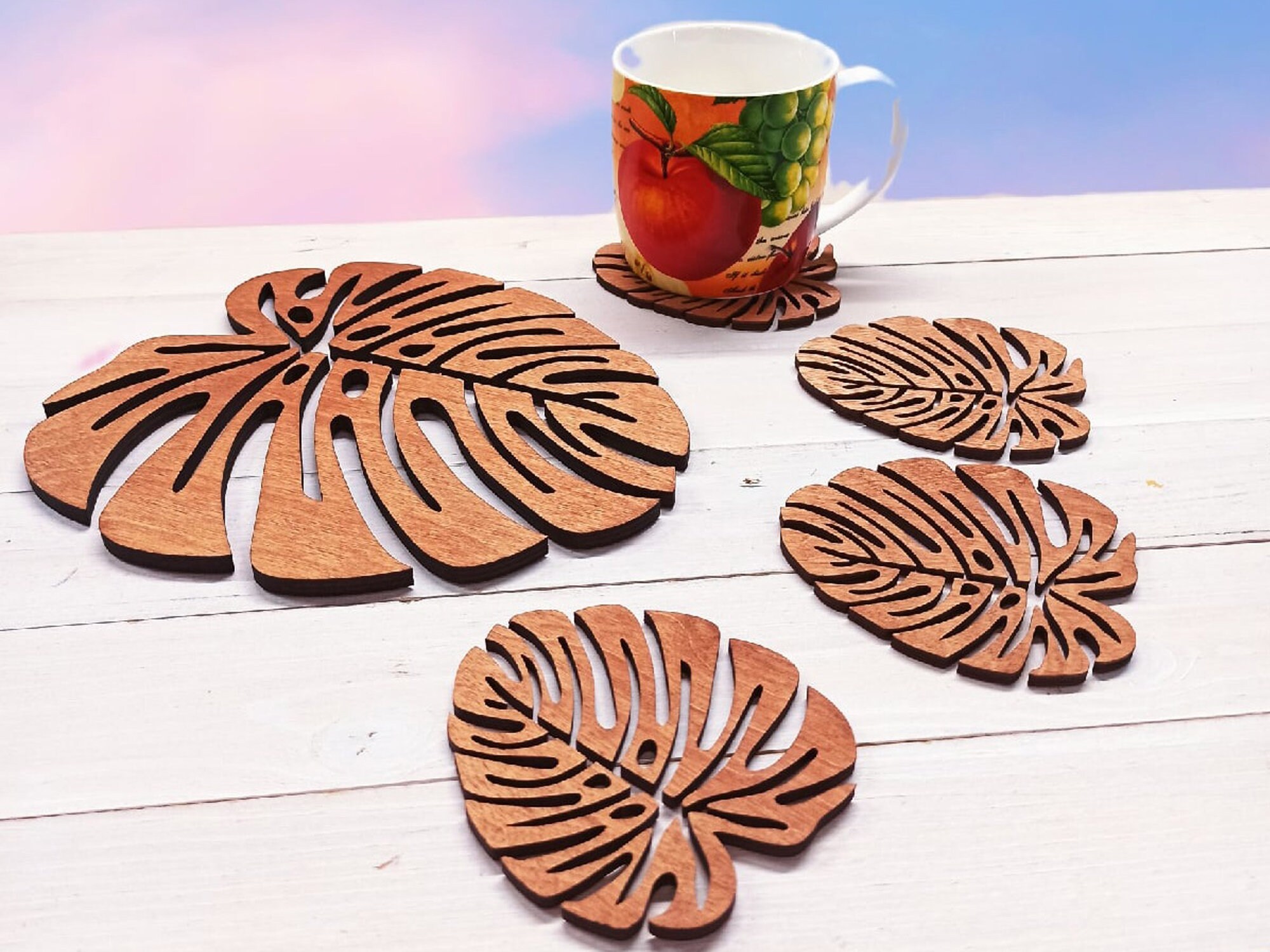 Laser Cut Monstera Leaf Coaster Dxf Glowforge Svg CNC Router - Etsy