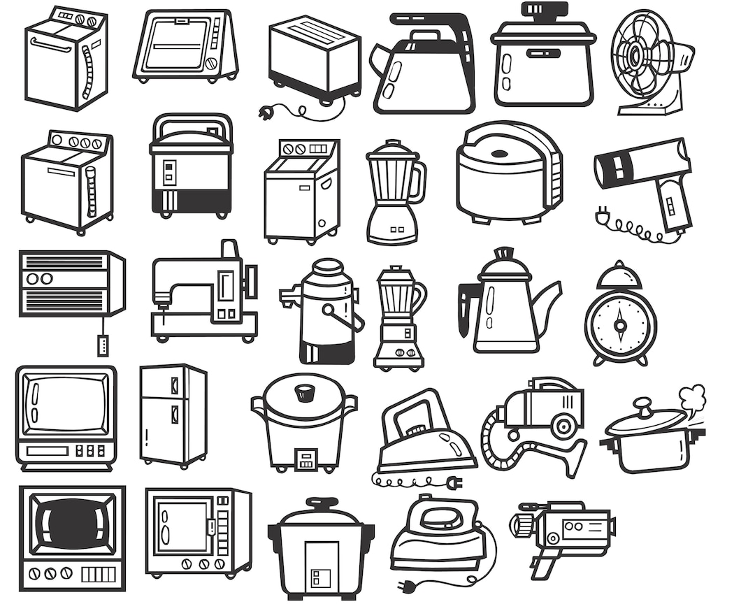 Hand-drawn Vintage Appliance Clipart Set Retro Kitchen and Household ...