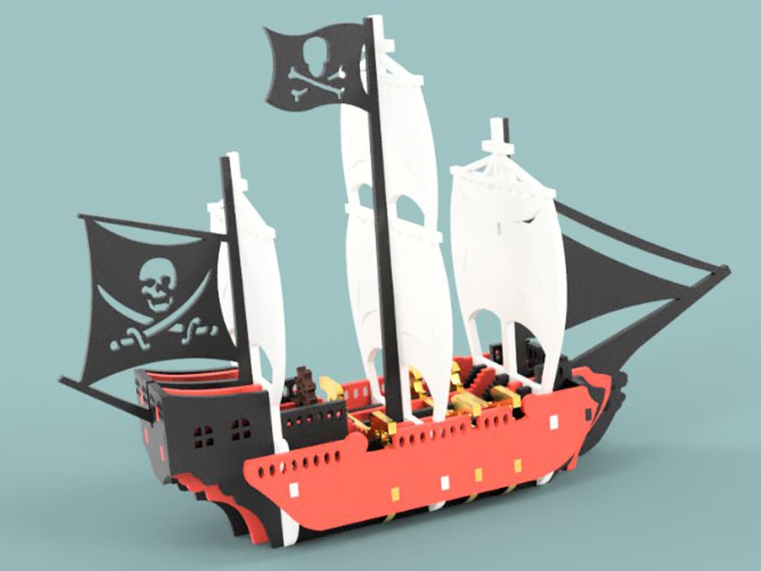 Laser Cut Pirate Ship 3d Vector Plan Glowforge File Cnc Router Plan Dxf ...
