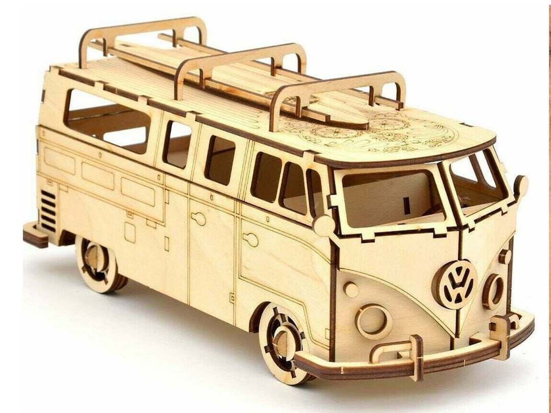 3D car model puzzle WV Bus Retro Car Laser cut files Cnc router plans ...