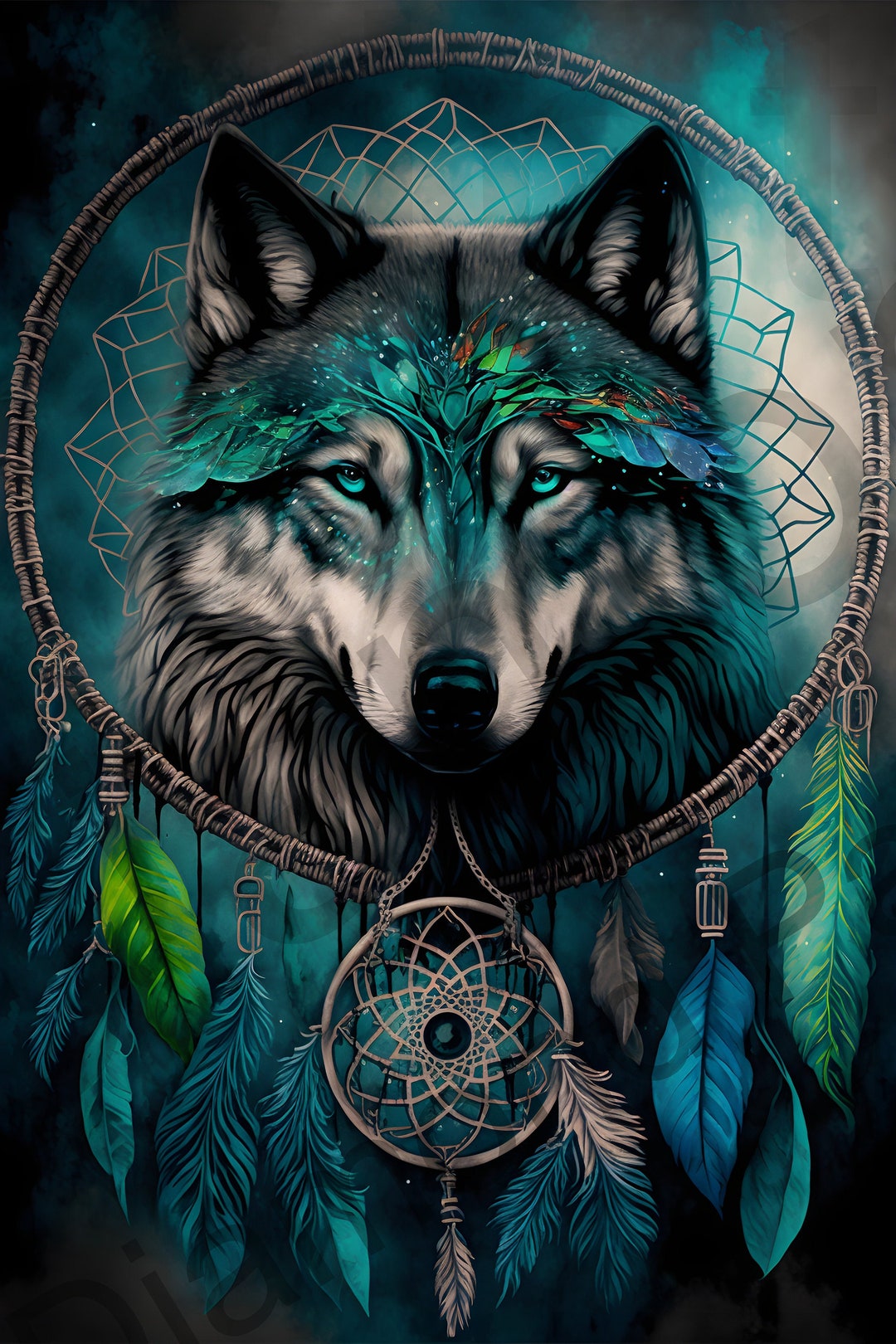 Diamond Painting 30x40 Fantasy Wolf Traumfänger Mystery Wolf Indianer ...