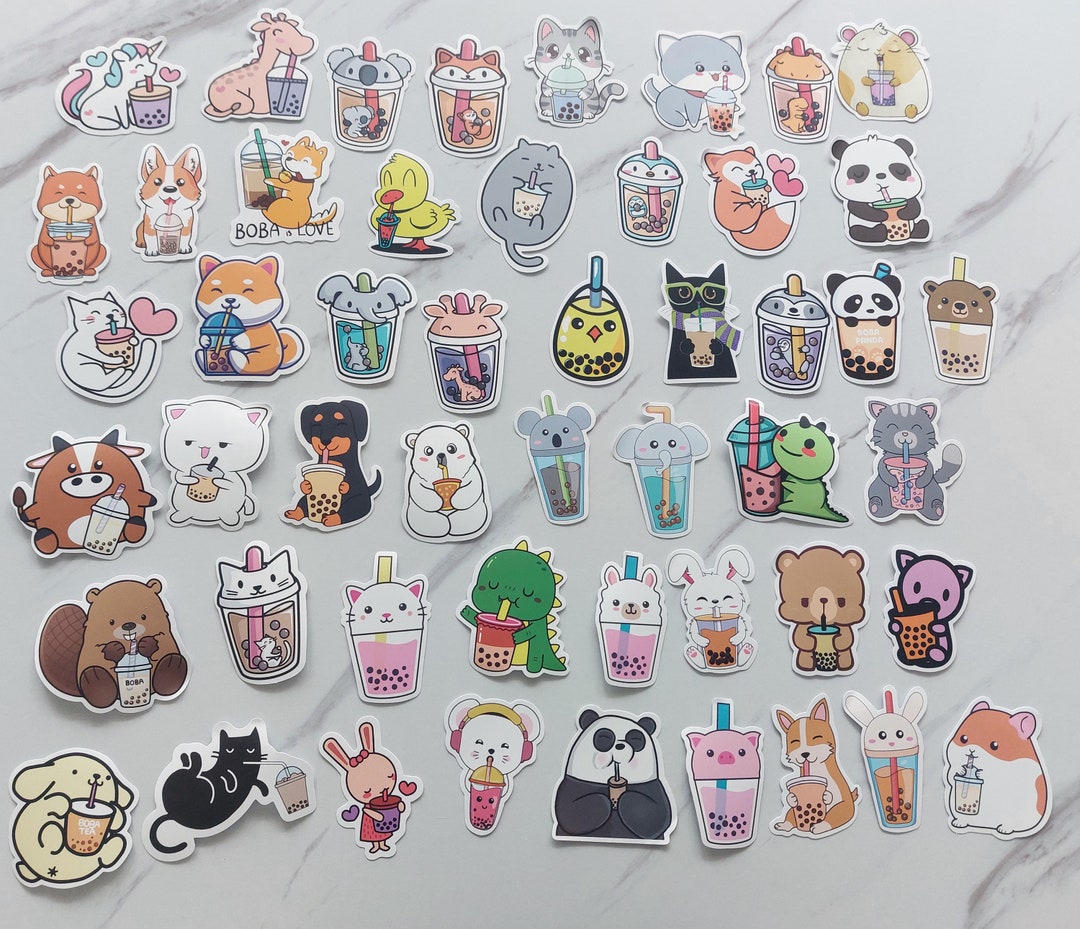 Sticker Set Bubble Tea Animals Boba Tea Cute Animals Unicorns Rabbits ...
