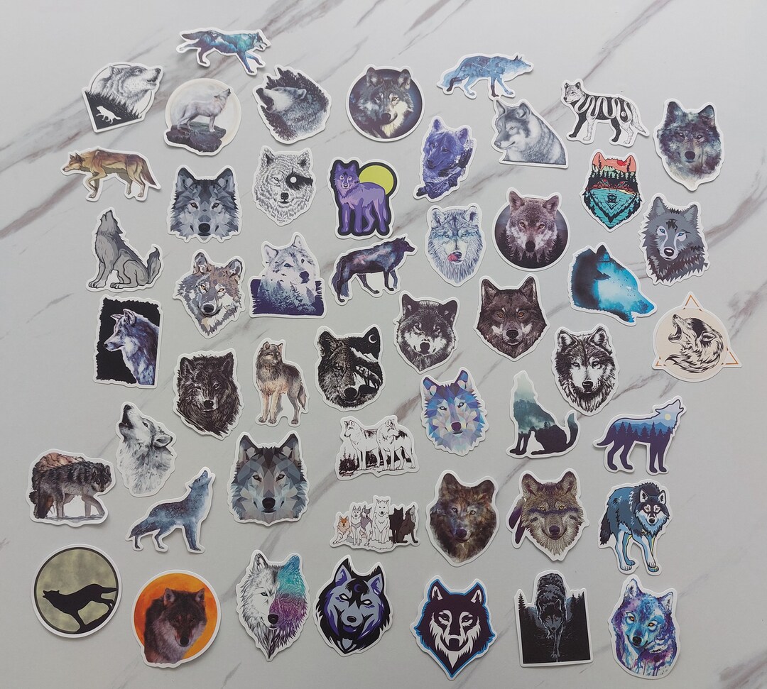 Sticker Set Wolves White Black Wolf Dream Catcher Polygon Wolves ...