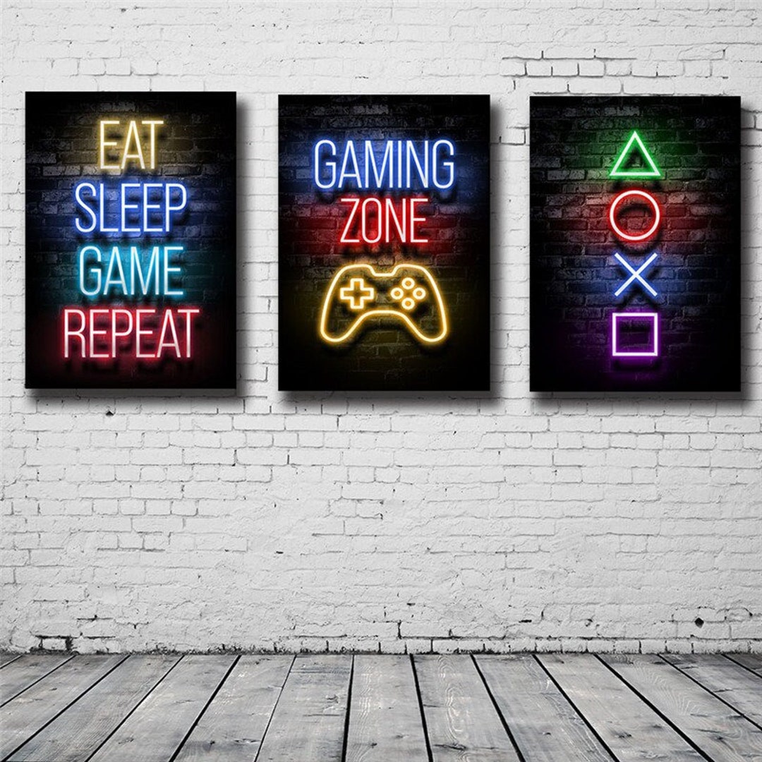Set of 3 Gaming Posters 40x60 Black Neon Look Controller Playstation ...