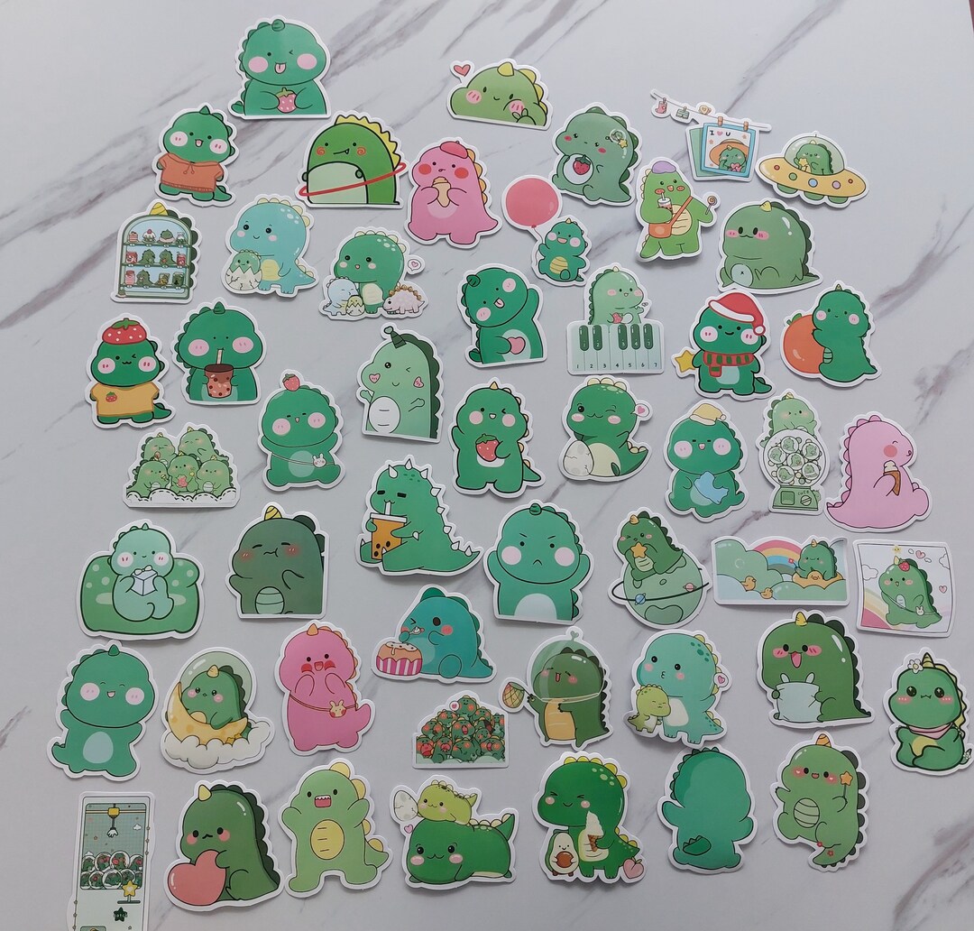 Sticker Set Cute Dinos Dinos Cartoon Look Chubby Dinos Dino Family 50 ...