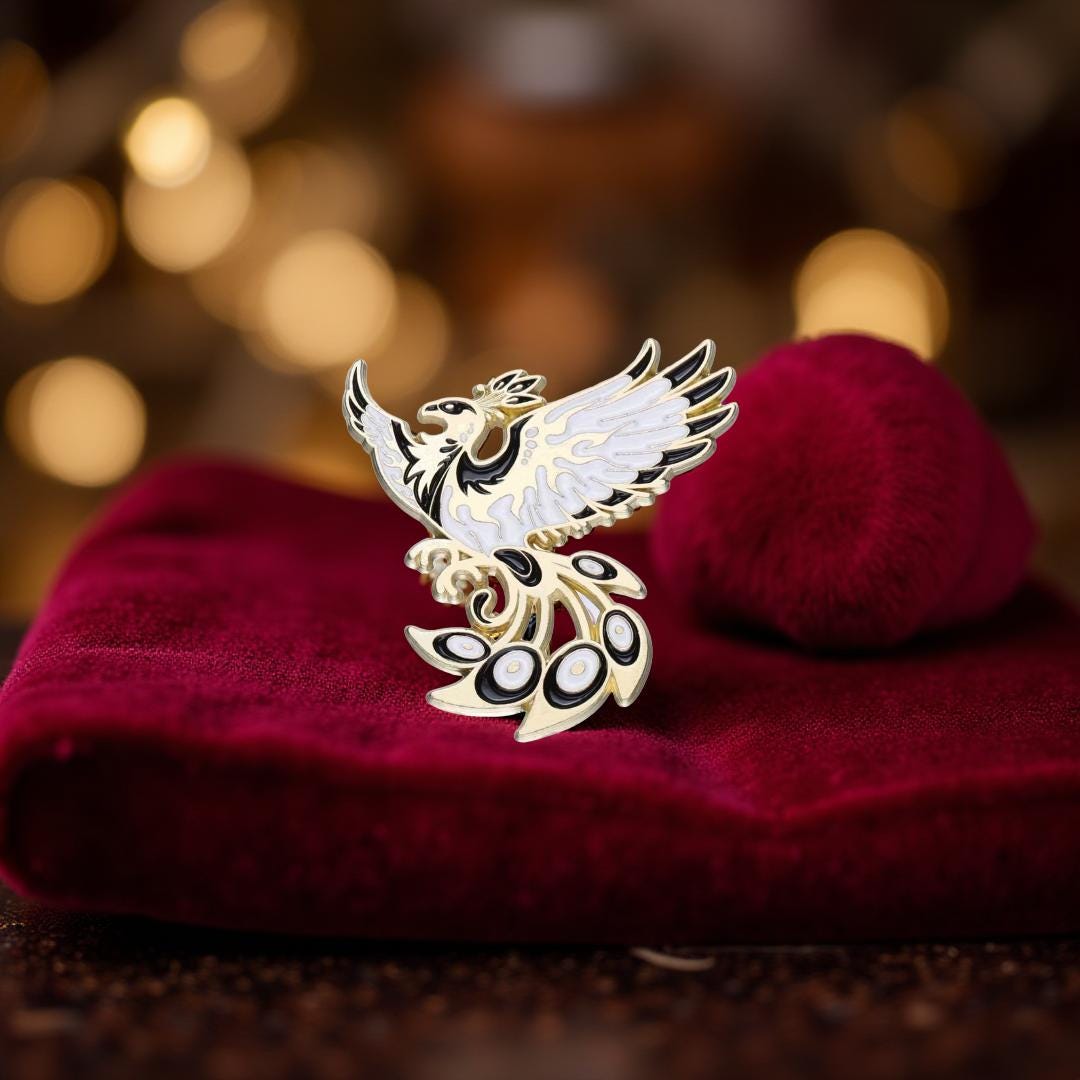Phoenix Enamel Pin – Fantasy Firebird Pin – Black White Gold Enamel Pin ...