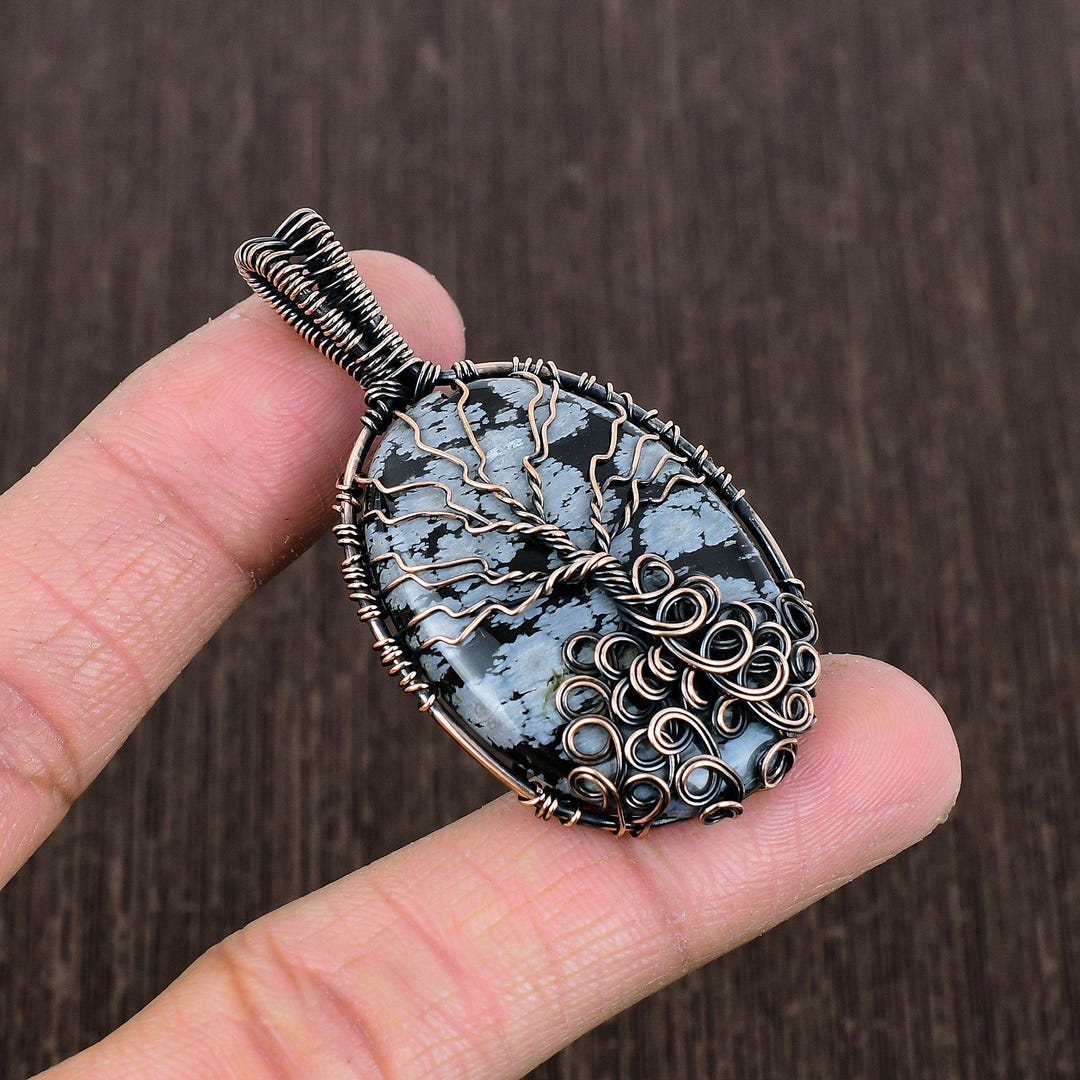 Snowflake Obsidian Copper Wire Wrap Pendant: Handmade Tree Jewelry - Etsy