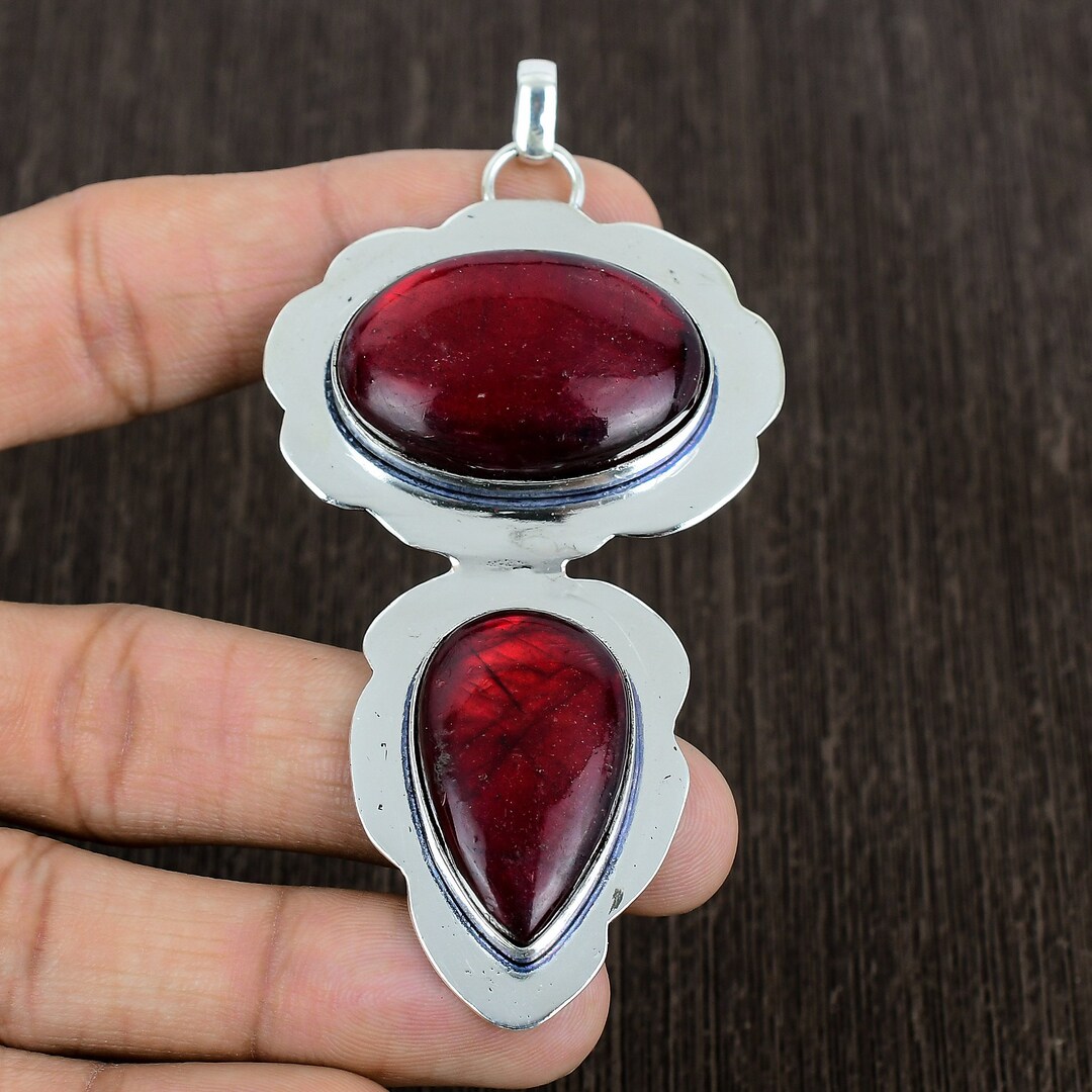 Red Flash Labradorite Pendant: Boho 925 Sterling Silver Jewelry - Etsy