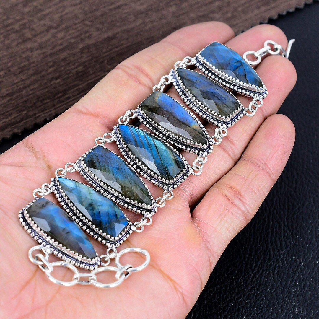 Faceted Blue Labradorite Bracelet: 925 Sterling Silver Boho Jewelry - Etsy