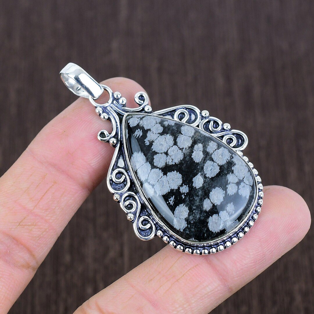 Spectacular Snowflake Obsidian Pendant, 925 Starling Silver Pendant ...