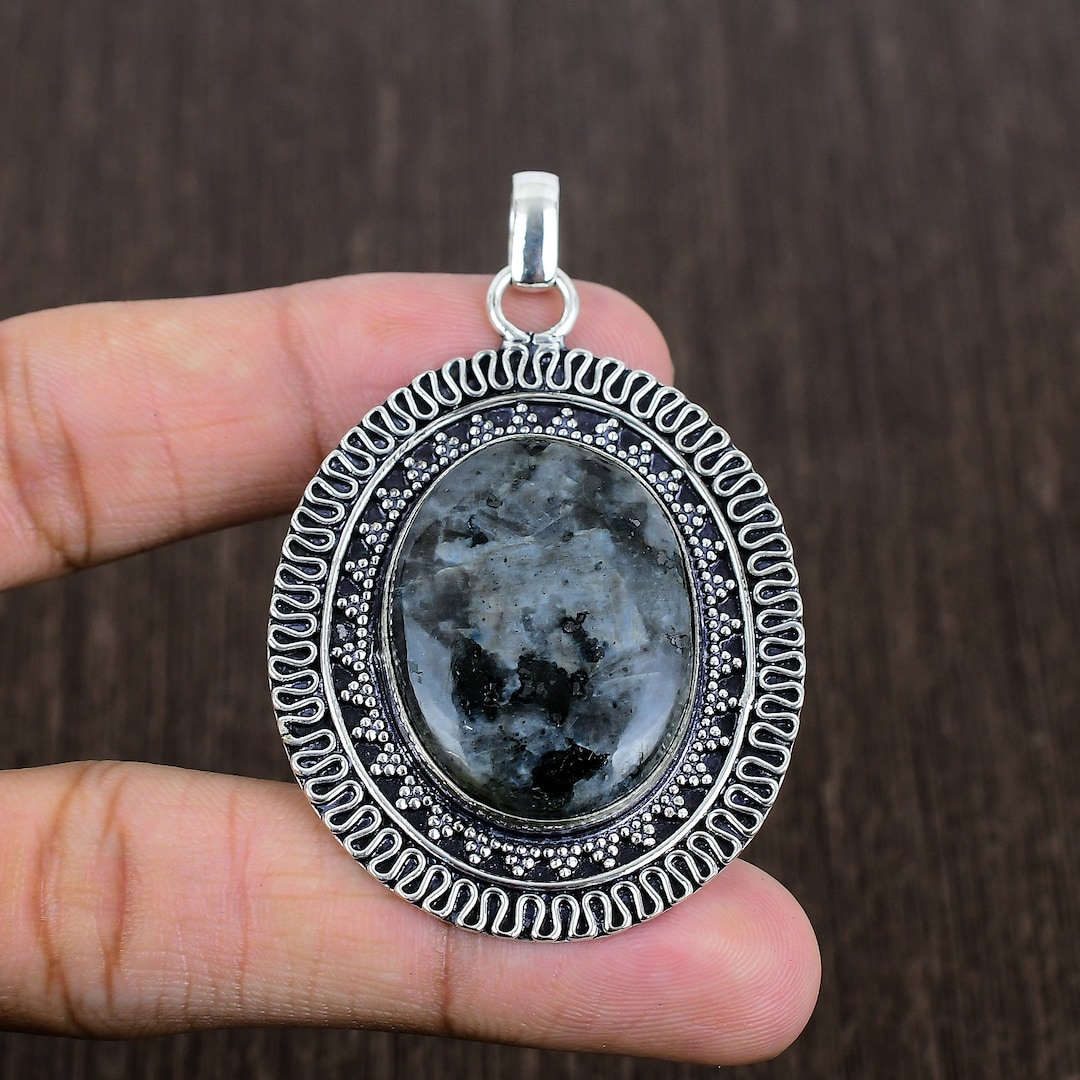 Flashy Larvikite Pendant, 925 Starling Silver Pendant, Boho Silver ...