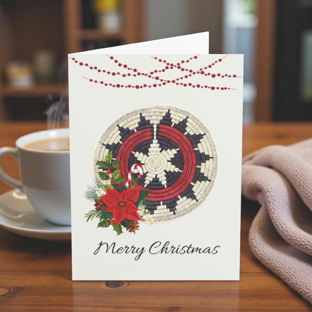 Greeting Cards Merry Christmas Navajo Basket Poinsetta Blank Indigenous ...