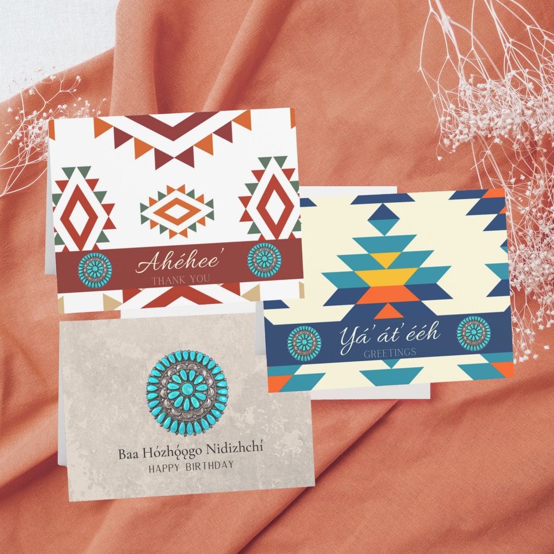 Navajo Language Dine Bizaad Greeting Cards, Set of 6, Happy Birthday ...