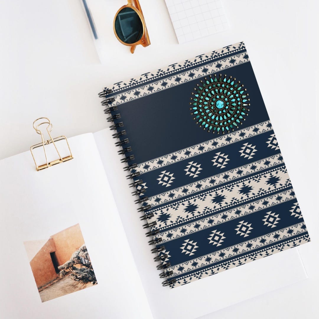 Blue Aztec Design Turquoise Pendant Spiral Notebook - Etsy