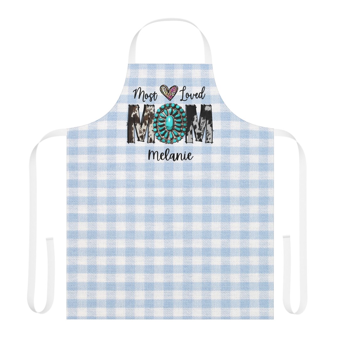 Most Loved Mom Personalized Custom Blue Gingham Apron - Etsy