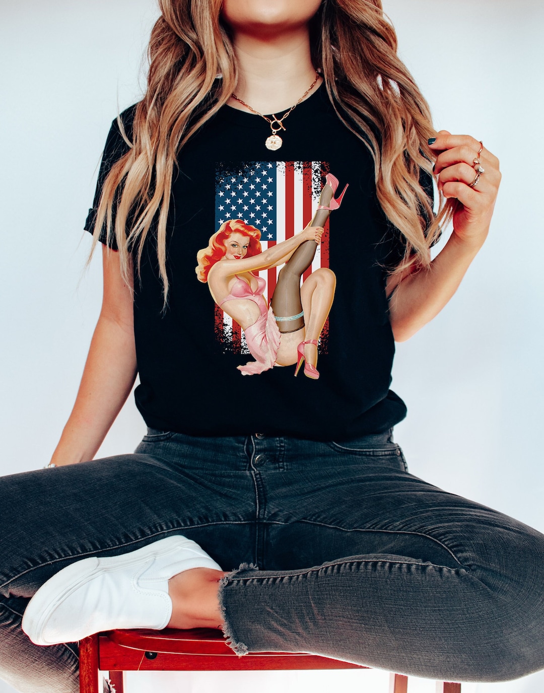 Pin up Girl Shirt, Sexy Pinup Girl Tee, 4th of July Tshirt, Red White ...