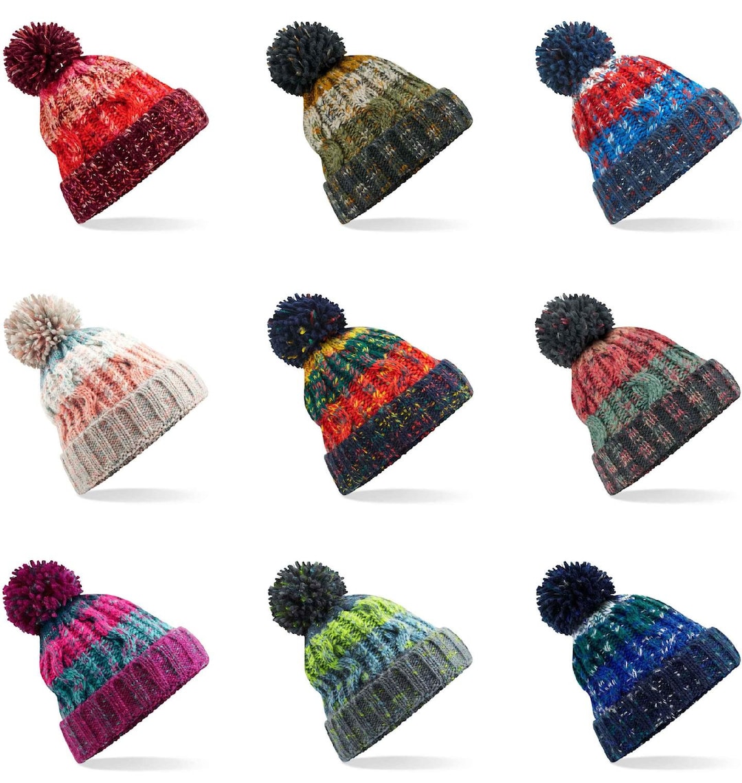 Corkscrew Chunky Knit Pom Beanie - Winter Beanies - Fleece Lined Beanie ...