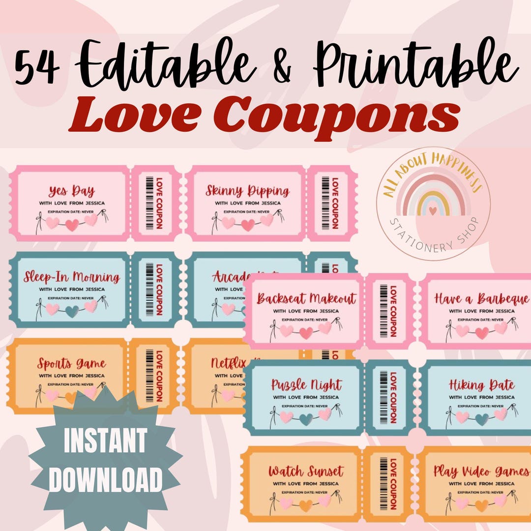 Editable and Printable Love Coupons – Instant Download – A4 Size ...