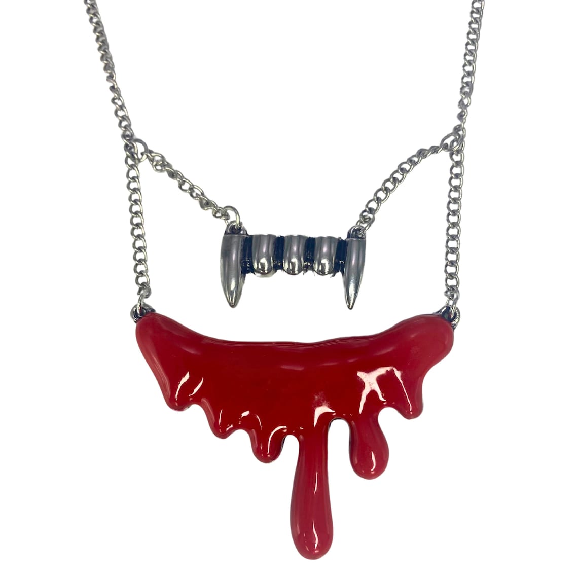 NEW Gothic Vampire Silver Fangs and Red Blood Drip Statement Necklace ...